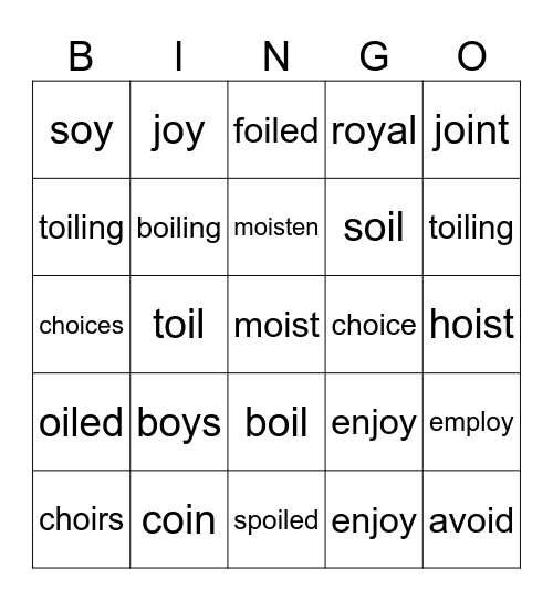 oi/oy Bingo Card