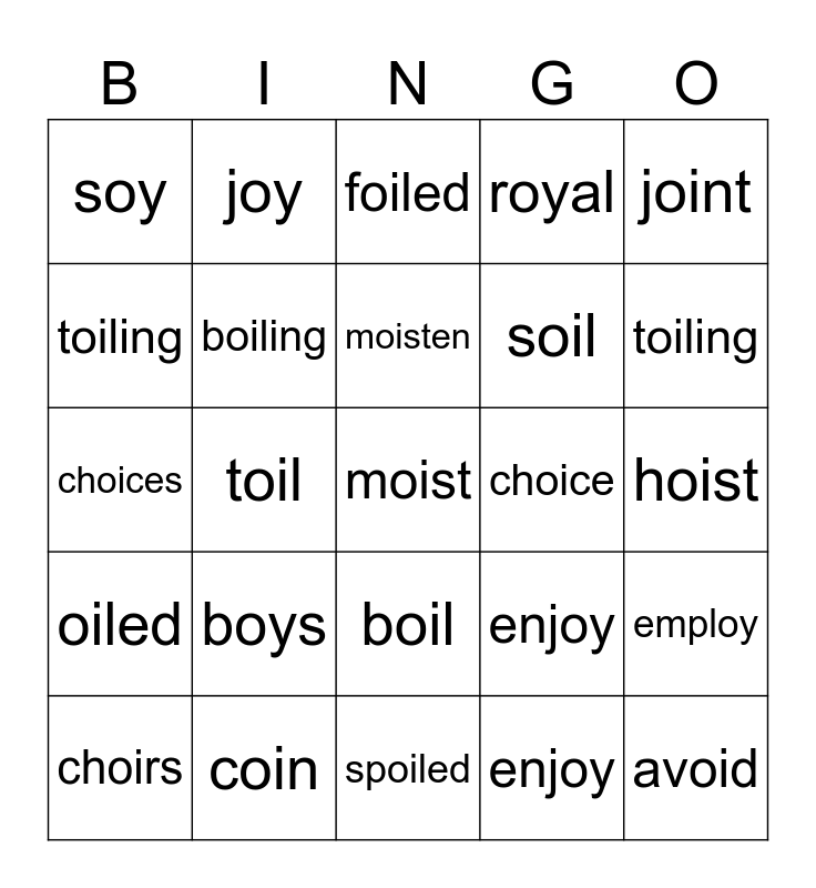 oi/oy Bingo Card