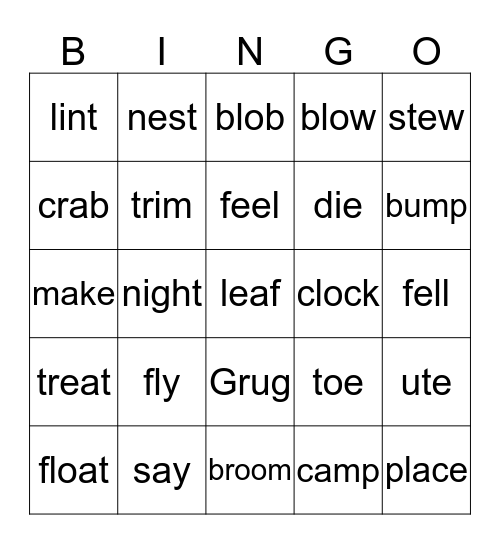 Long and Short Vowels 3 Bingo Card