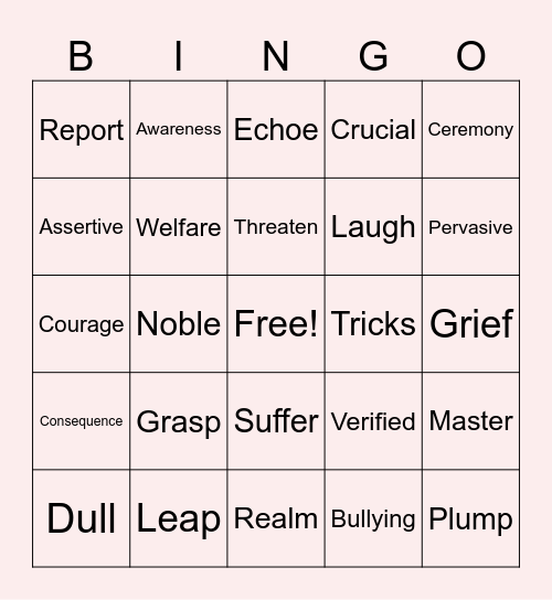 Word Bingo Card