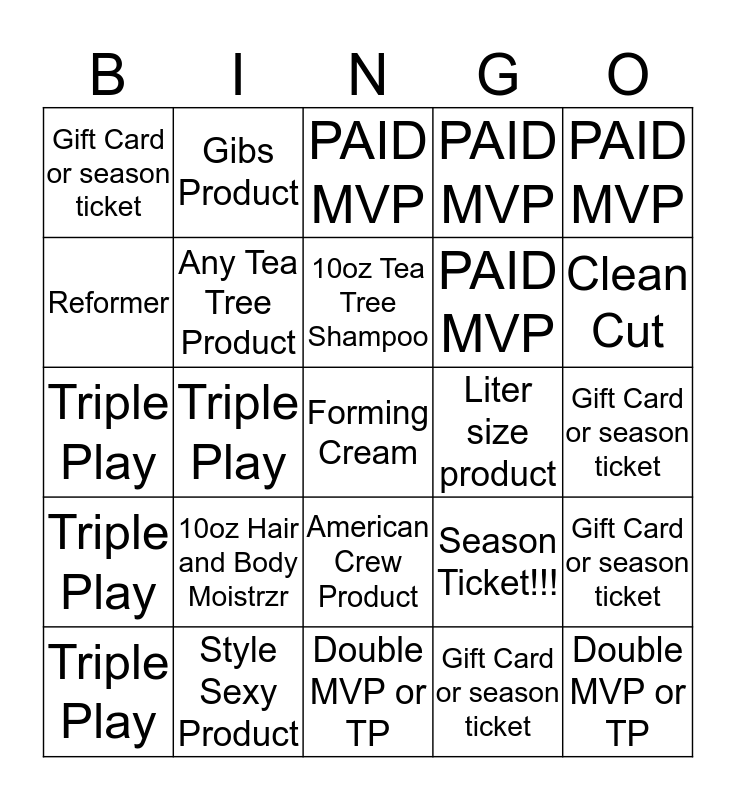 SportClips Bingo Card