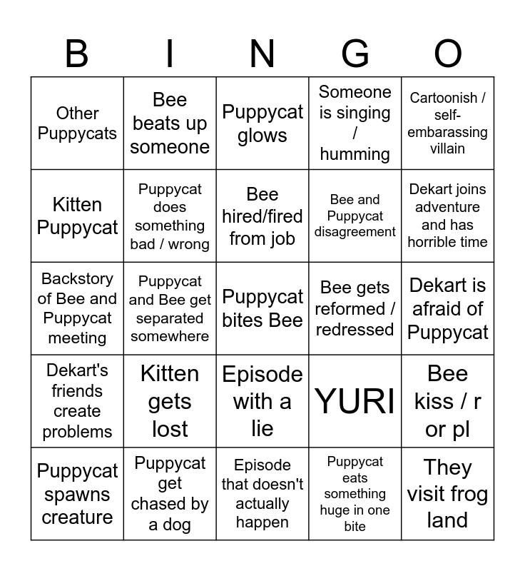 Bee and Puppycat Bingo Card