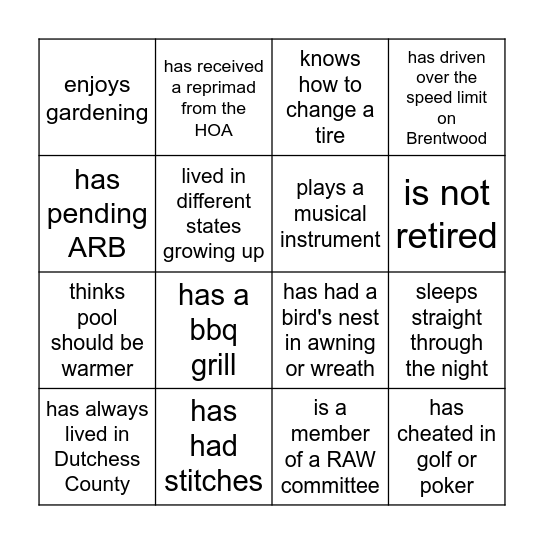 BYOB BLOCK BINGO Card