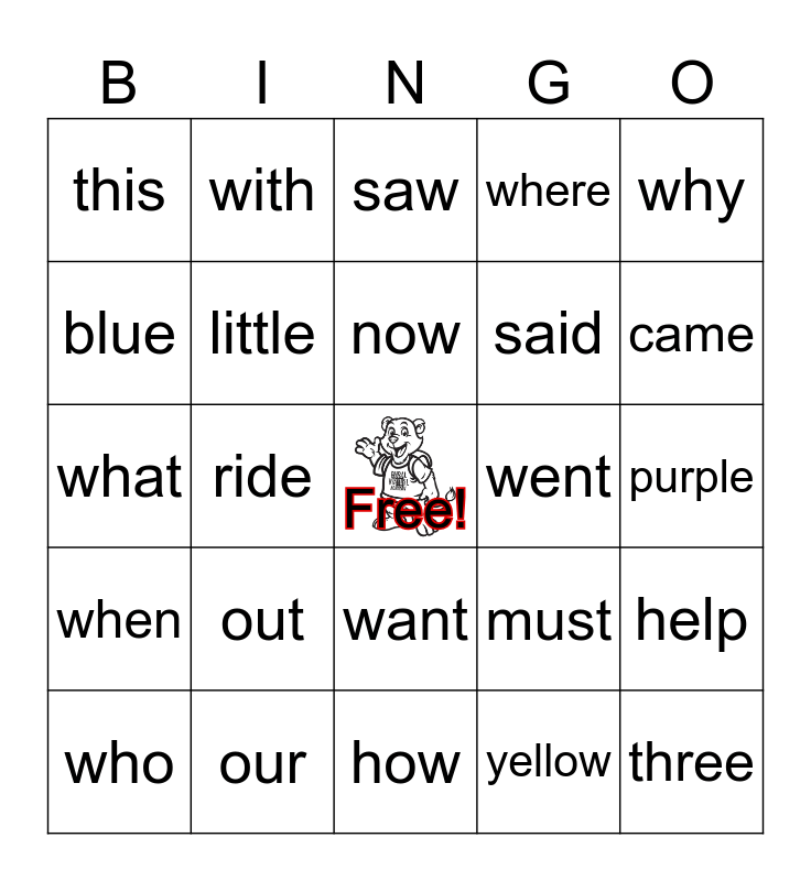 Sight Word Bingo!! Bingo Card