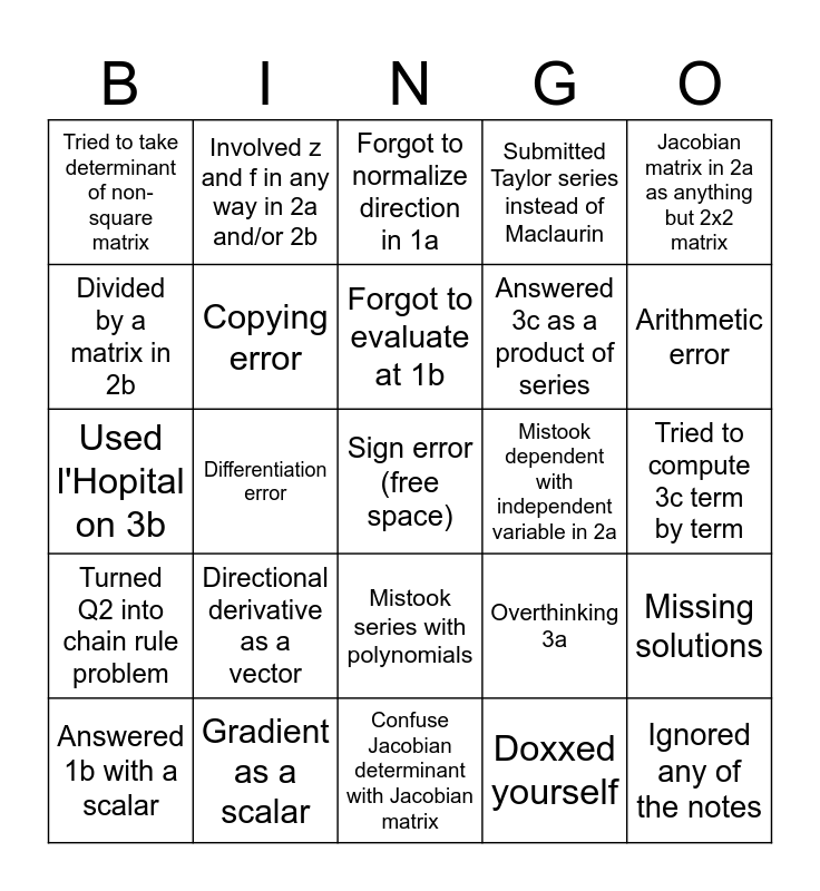 MT3 Bingo mistakes Bingo Card