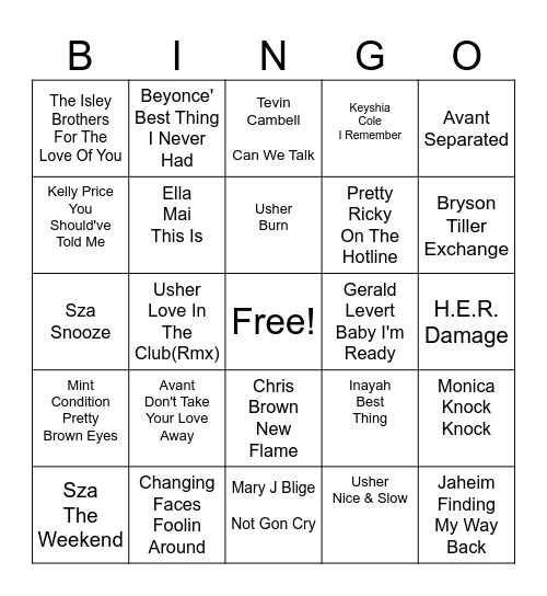 R & B BINGO Card