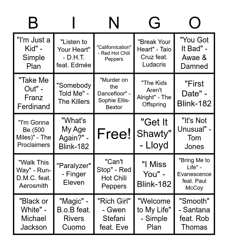 Music Bingo Round #4 Bingo Card