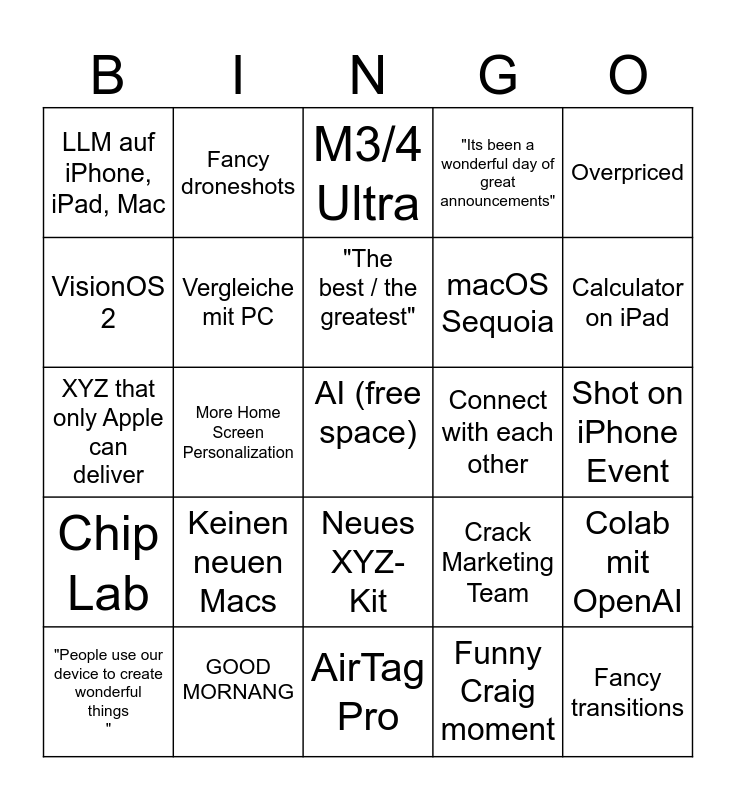 WWDC24 Bingo Card