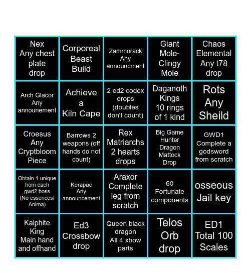 RS3 PVM/Skilling bingo Card