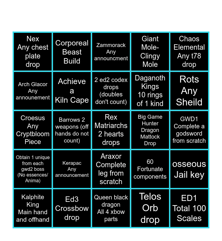 RS3 PVM/Skilling bingo Card