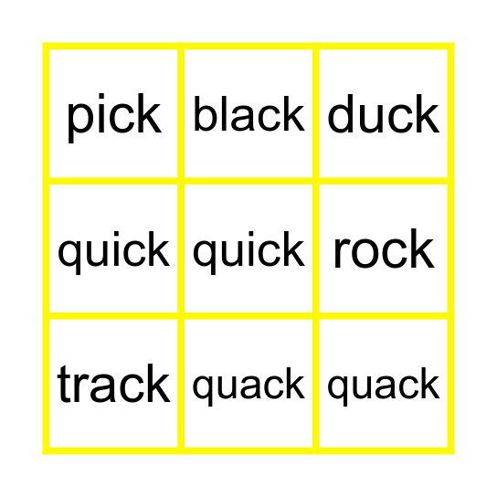 'ck' Words Bingo Card