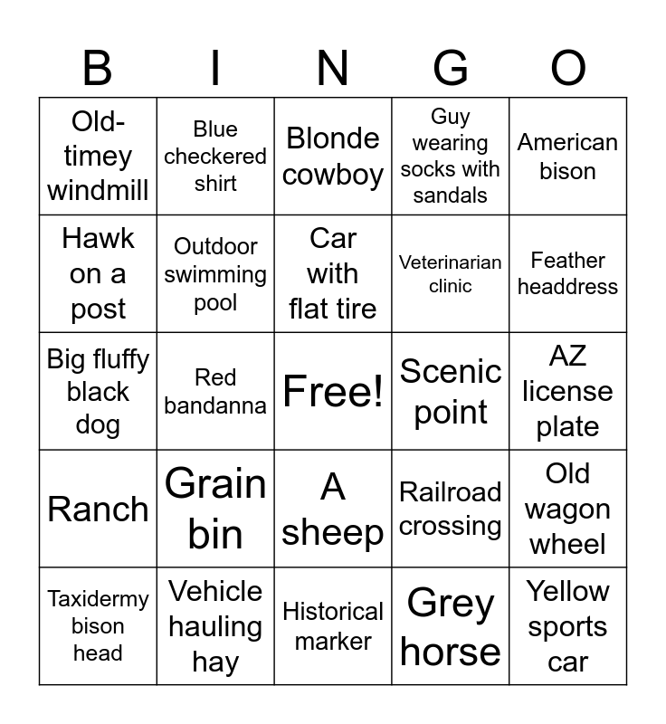 SOUTH DAKOTA ROADTRIP Bingo Card