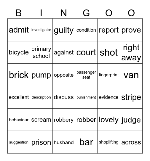 Bingo unit 6 2GK Bingo Card