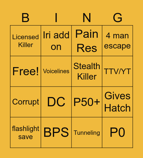 DBD Bingo Card