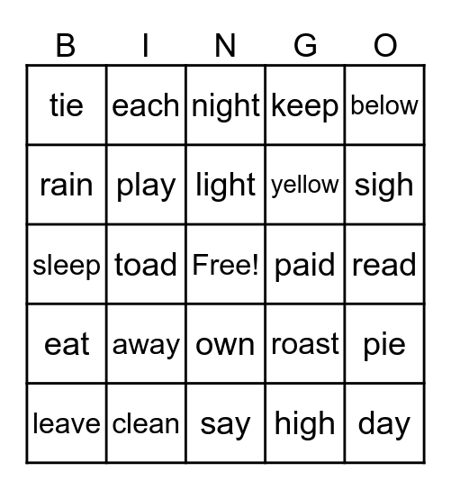 Vowel Teams Bingo Card