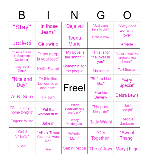 R&B and Oldschool Bingo Card