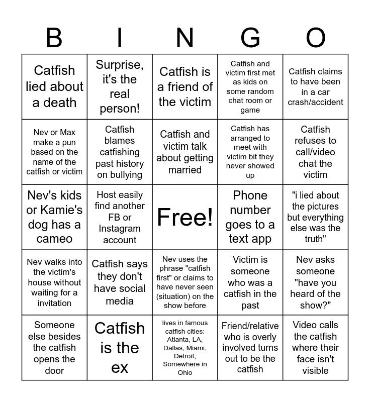 Catfish Bingo Card