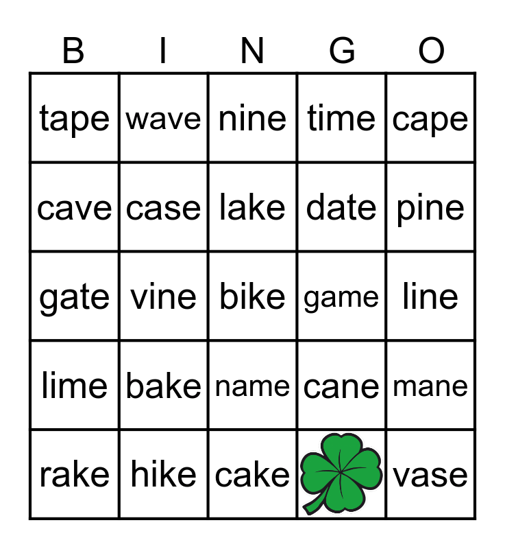 Magic E Bingo Card