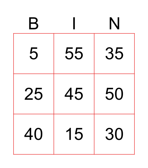 כפולות 5 Bingo Card