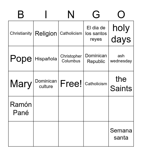 Religion in DR Bingo Card