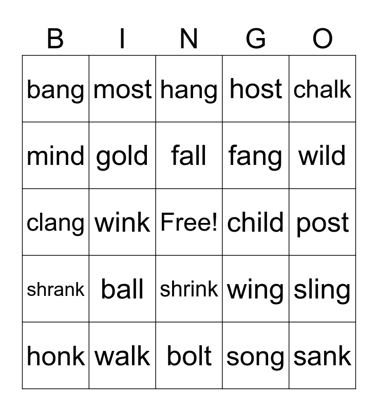 Phonograms Bingo Card