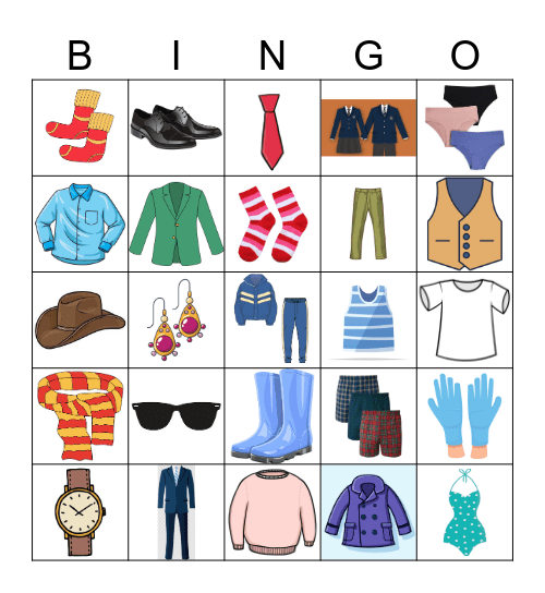 Clothing Bingo Card
