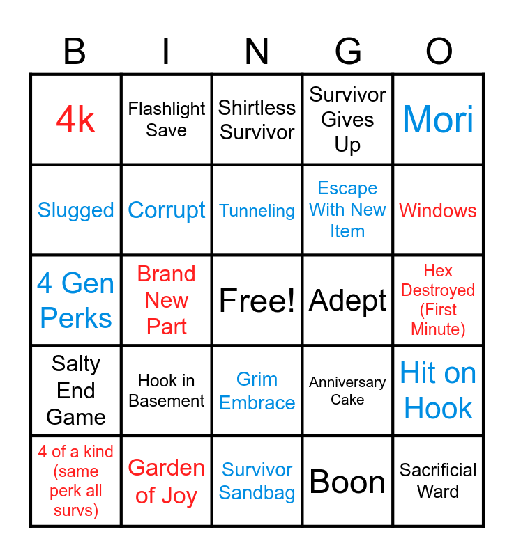 Dead by Daylight Bingo Card