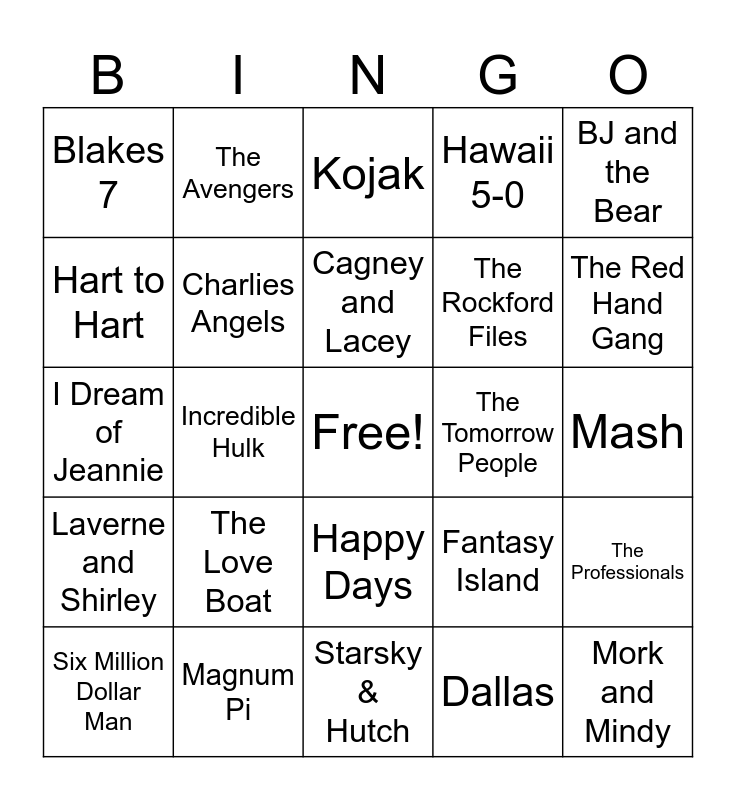 70s TV Shows Bingo Card