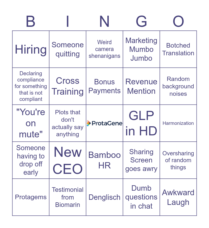 Protagene Townhall Bingo Card