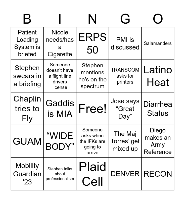 UC24 Shenanigans Bingo Card