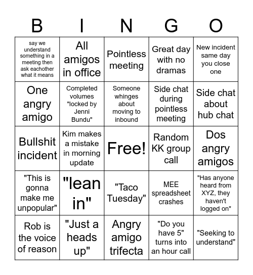 Amigos Bingo Card