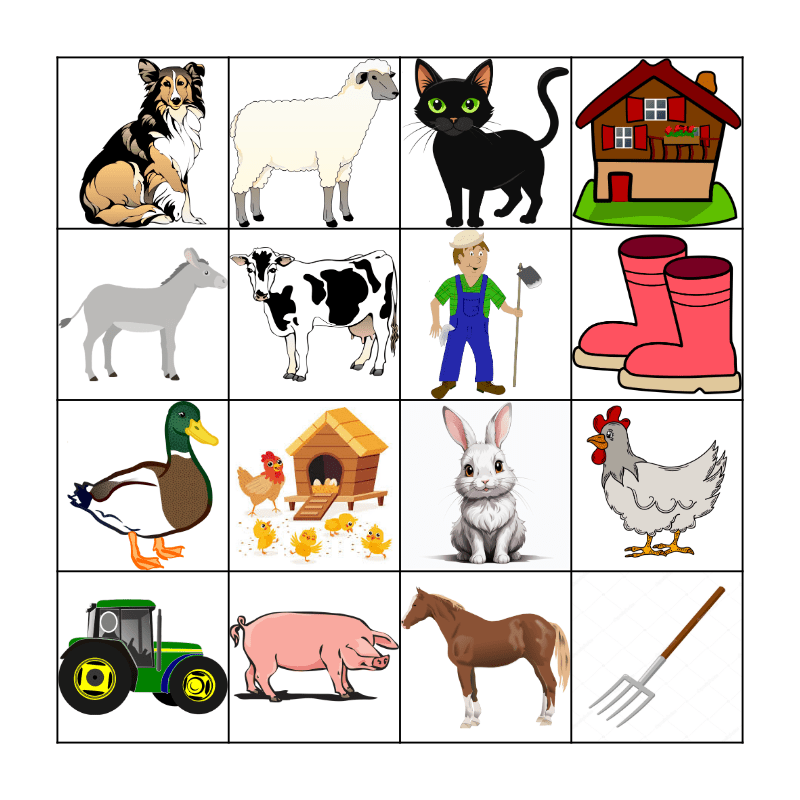 Farm Animals Bingo Card