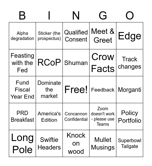 PRD Bingo Card