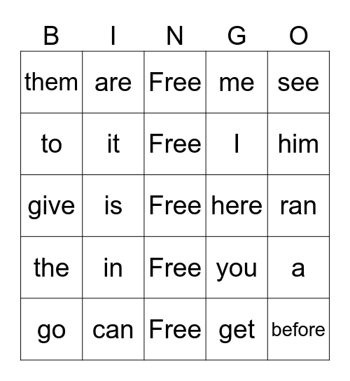 Grade 1 Sight Words Set 1 Bingo Card