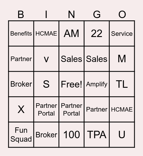 Partner Services Bingo Card
