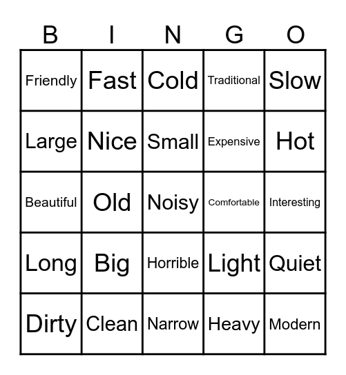 Comparative adjectives Bingo Card