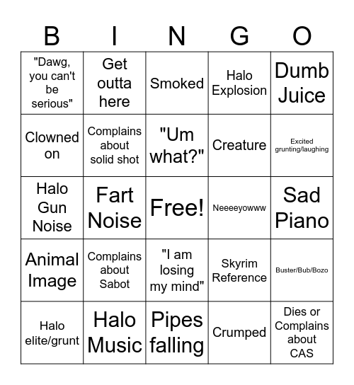 Spookston Video Bingo Card