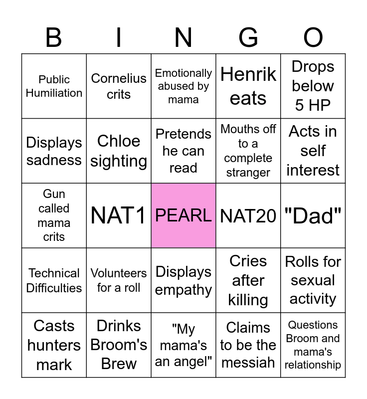 Pearl Bingo Card