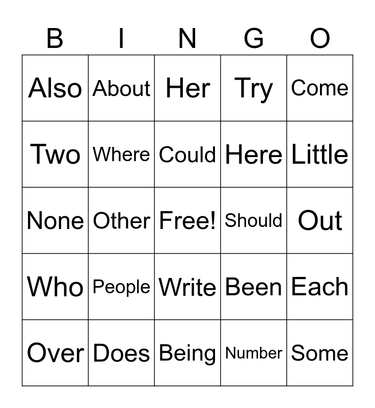 Fundations Trick Words Level 1 Bingo Card