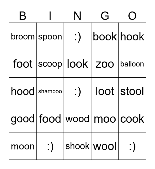 Short oo and long oo Bingo Card