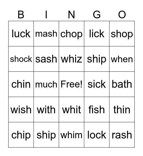 Digraph Bingo Card