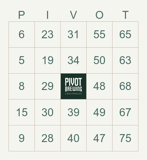 Pivot Bingo! Bingo Card