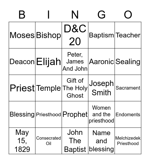 P R I E S T H O O D Bingo Card P R I E S T H O O D Bingo Card