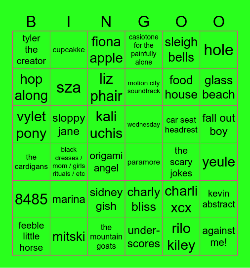 iris music taste :3 Bingo Card