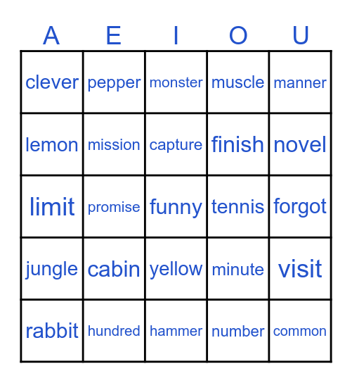 SHORT VOWEL SOUNDS Bingo Card