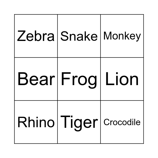 Jungle Animals All Over The world Bingo Card