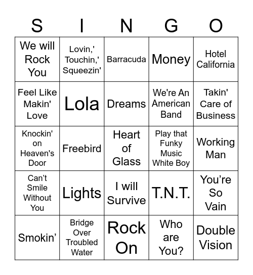 70s Classics Bingo Card