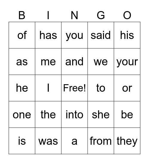Fundations Level 1 Trick Words Unit 2-4 Bingo Card