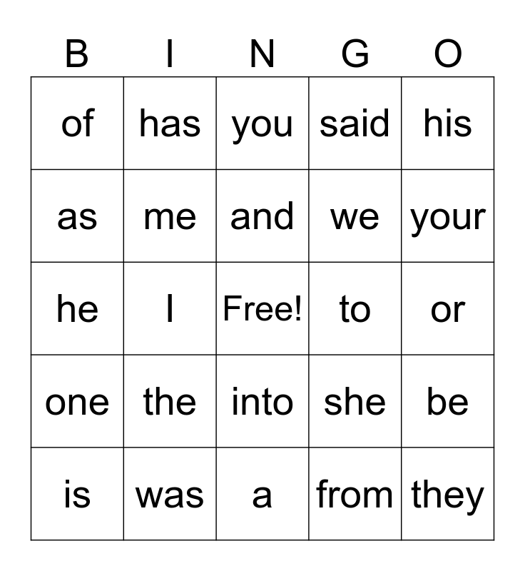 Fundations Level 1 Trick Words Unit 2-4 Bingo Card