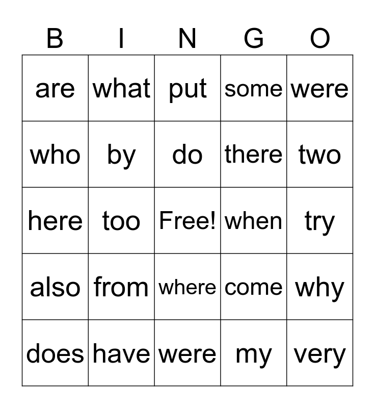 Fundations Level 1 Trick Words Unit 5-7 Bingo Card